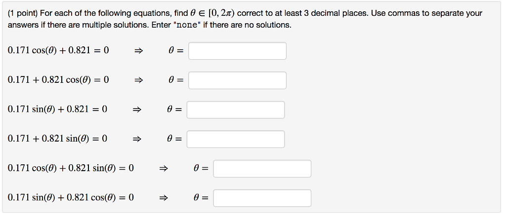 Solved (1 point) For each of the following equations, find θ | Chegg.com