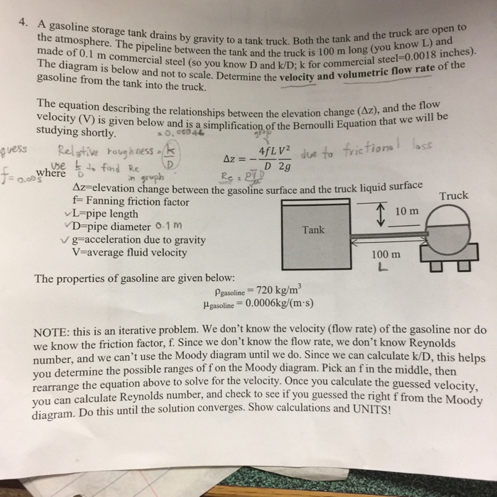 Solved A gasoline storage tank drains by gravity to a tank | Chegg.com