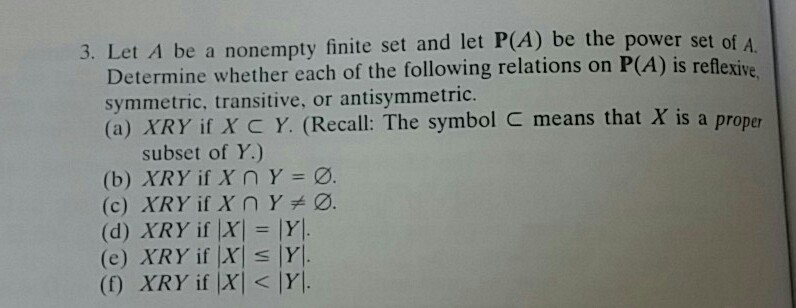 Solved Let A be a nonempty finite set and let P(A) be the | Chegg.com