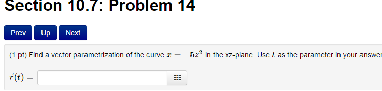Solved Find a vector parametrization of the curve x = -5z^2 | Chegg.com