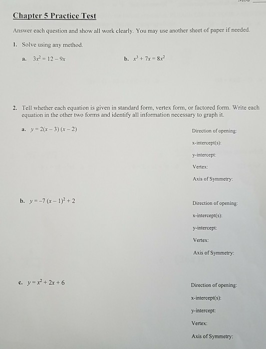 Solved Chapter 5 Practice Test Answer each question and show | Chegg.com