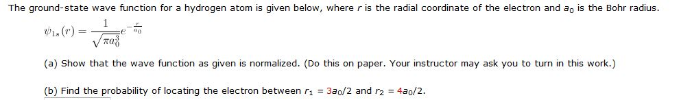 The ground-state wave function for a hydrogen atom is | Chegg.com