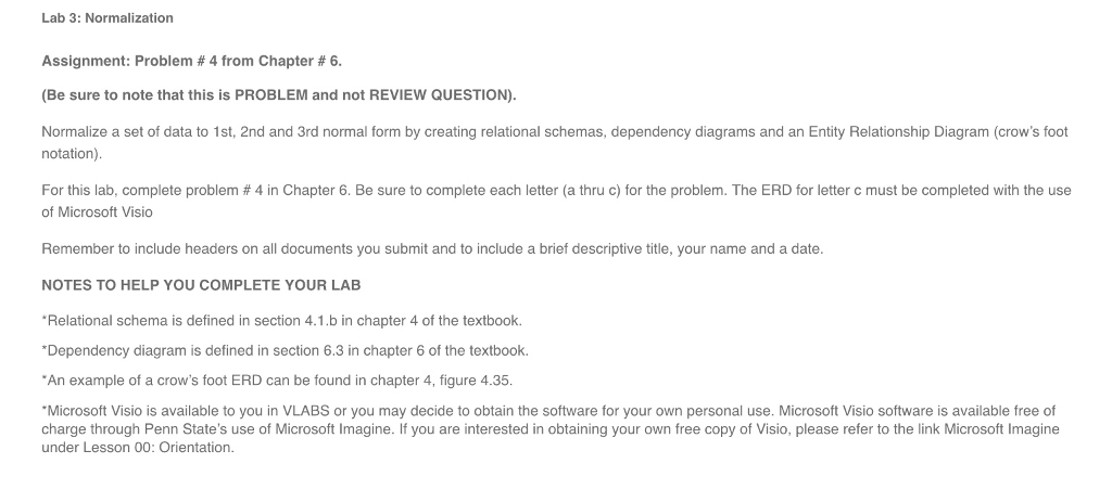 Solved Lab 3: Normalization Assignment: Problem # 4 from | Chegg.com