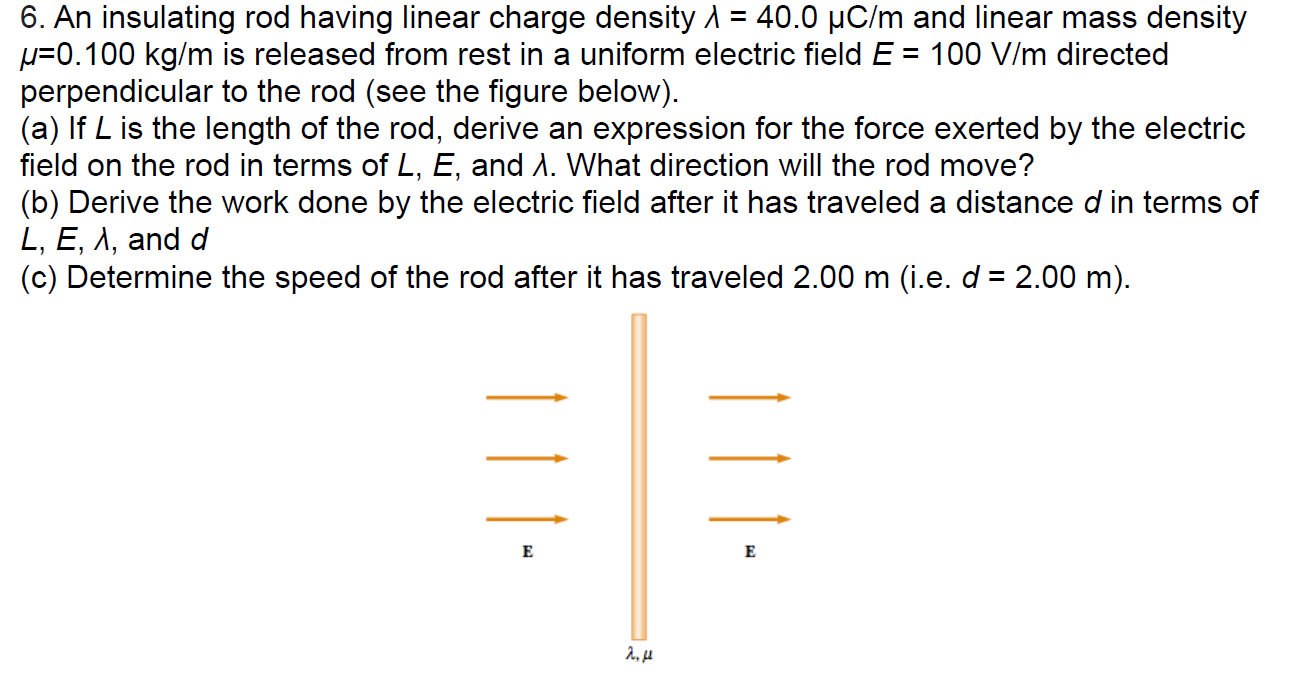 Solved An insulating rod having linear charge density lambda | Chegg.com