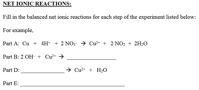 Solved Fill in the balanced net ionic reactions for each | Chegg.com