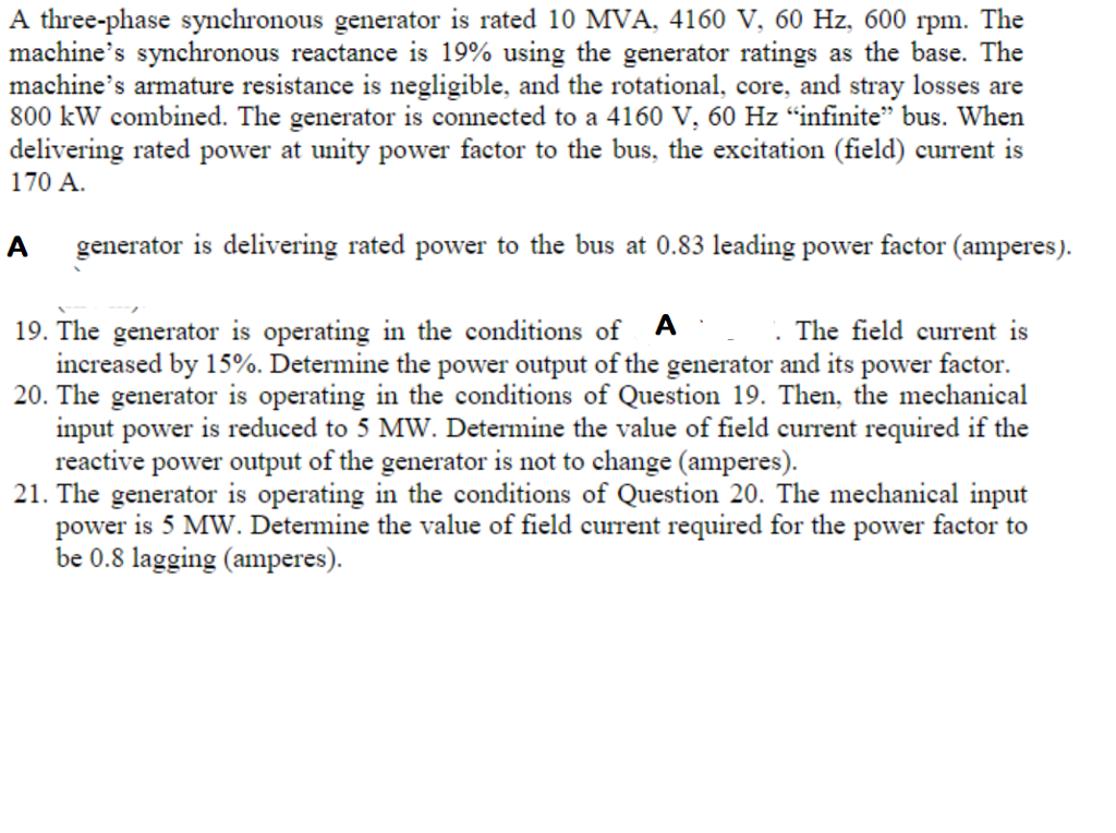 Solved A three-phase synchronous generator is rated 10 MVA, | Chegg.com