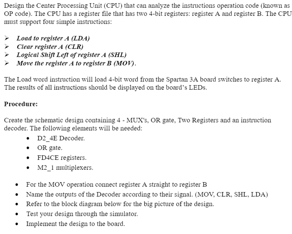 Design the Center Processing Unit (CPU) that can | Chegg.com