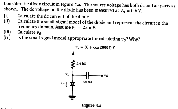 Solved Consider the diode circuit in Figure 4.a. The | Chegg.com