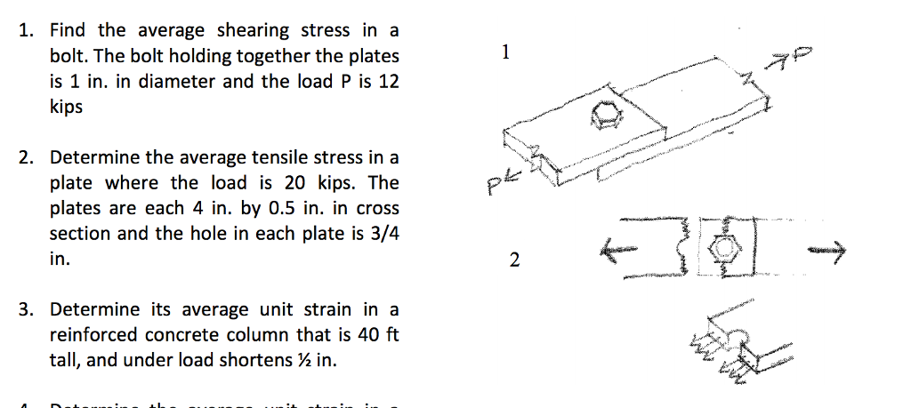 Solved 1. Find the average shearing stress in a bolt. The | Chegg.com