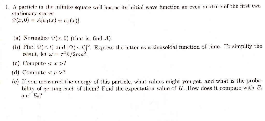 Solved A particle in the infinite square well has as its | Chegg.com