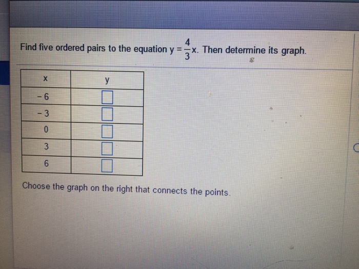 Solved Find Five Ordered Pairs To The Equation Y 4 3x