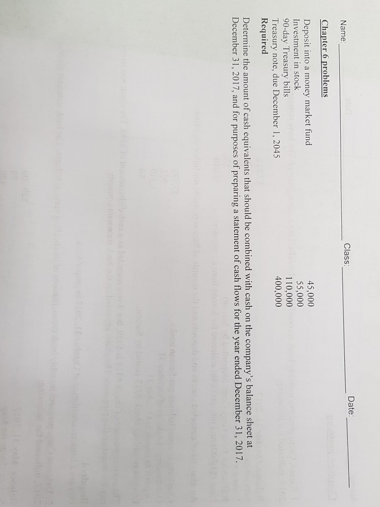Solved Class Date Name Chapter 6 Problems Deposit Into A