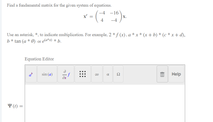 Solved Find a fundamental matrix for the given system of | Chegg.com