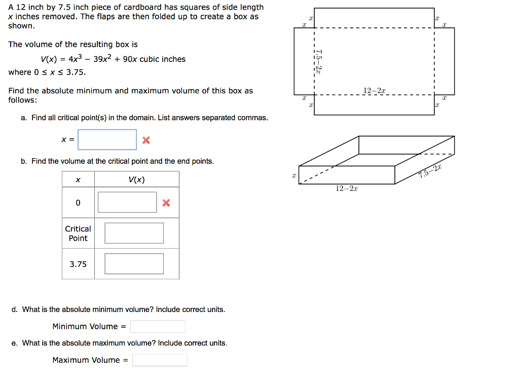 Solved A 12 inch by 7.5 inch piece of cardboard has squares | Chegg.com
