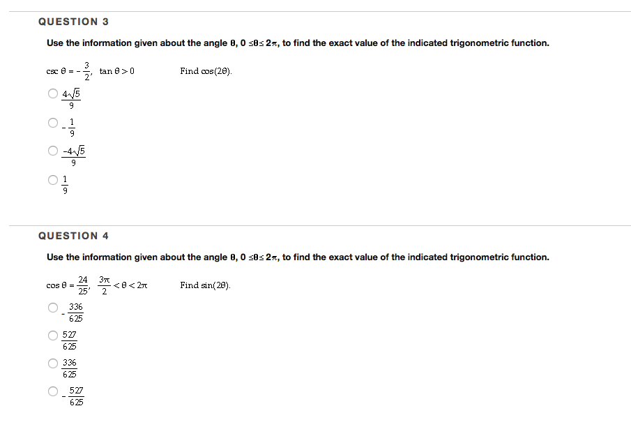 Solved QUESTION 3 Use the information given about the angle | Chegg.com
