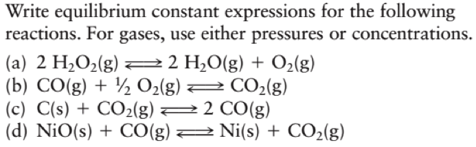 Solved Write equilibrium constant expressions for the | Chegg.com