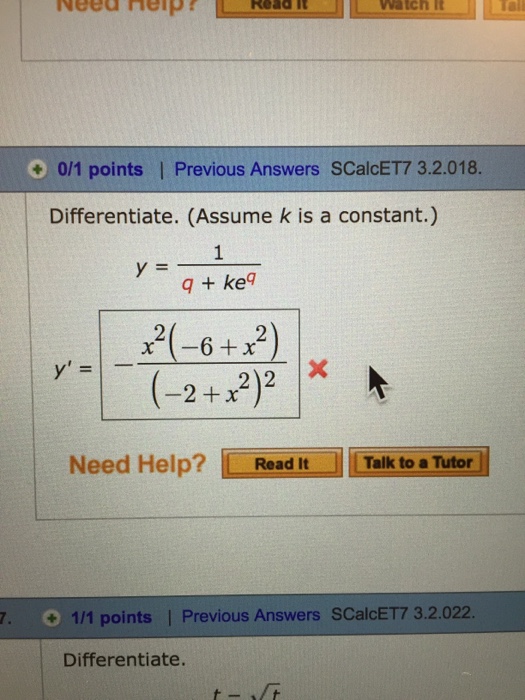 Solved Differentiate. (Assume k is a constant.) y = 1/q + | Chegg.com