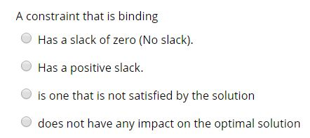Solved A constraint that is binding Has a slack of zero (No | Chegg.com