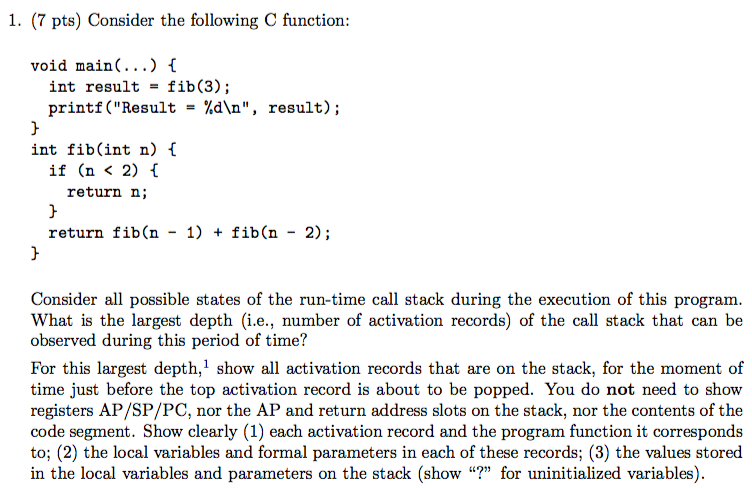 Solved Consider the following C functions: void main(...) | Chegg.com