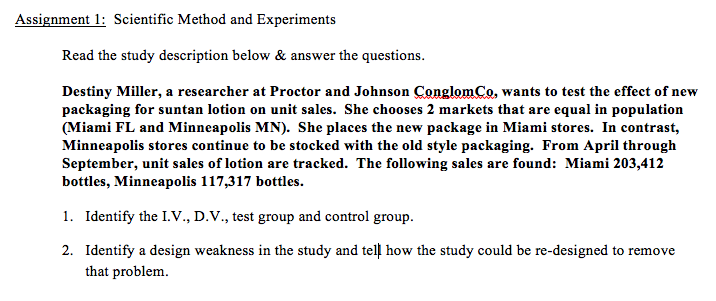 Solved Assignment 1: Scientific Method and Experiments Read | Chegg.com