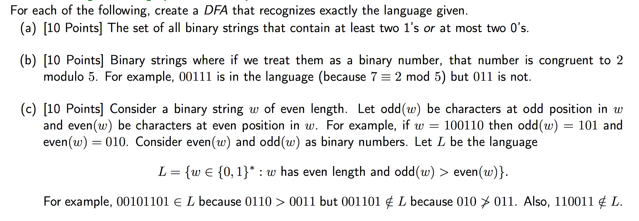 Solved For each of the following, create a DFA that | Chegg.com