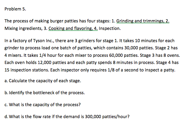 Solved The process of making burger patties has four stages: | Chegg.com