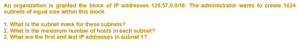 Solved An organization is granted the block of IP addresses | Chegg.com