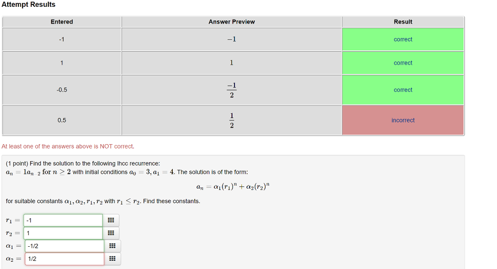 Solved Attempt Results Entered Answer Preview Result -1 | Chegg.com