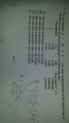 Solved For the reaction, A + 2B rightarrow C + 2 D, some | Chegg.com