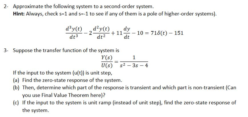 Solved Approximate the following system to a second-order | Chegg.com