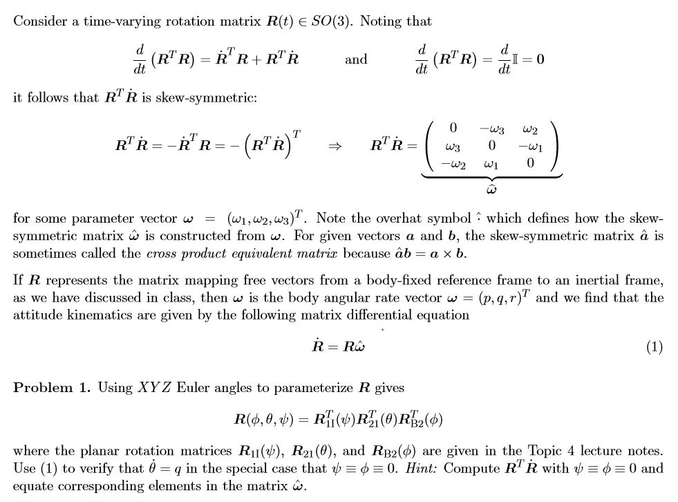 Consider a time-varying rotation matrix R(t) element | Chegg.com