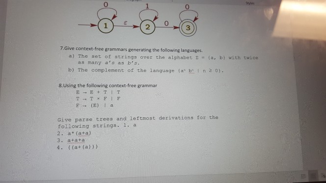 Solved 0 ayles 0 0 7.Give cont ext-free grammars generating | Chegg.com