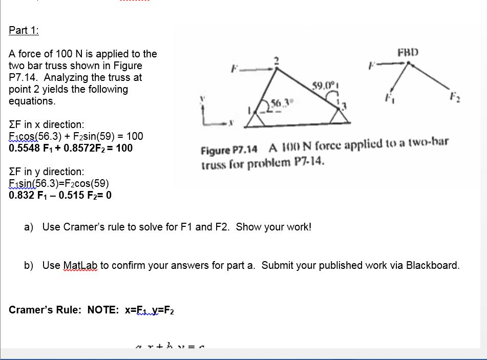 Solved Part 1 FBD A force of 100 N is applied to the two bar | Chegg.com