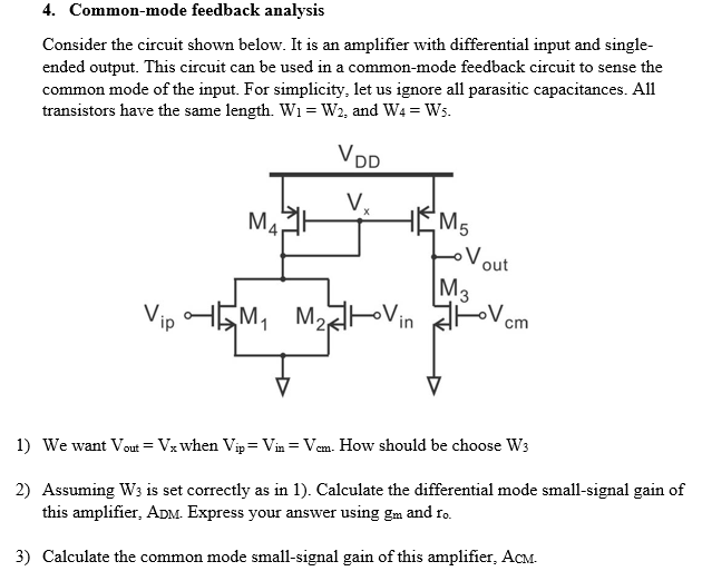 4. Common-mode feedback analysis Consider the circuit | Chegg.com