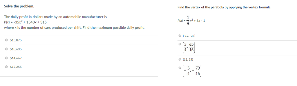 Solved Solve the problem. Find the vertex of the parabola by | Chegg.com