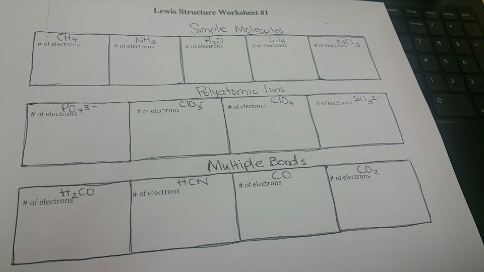 Solved Lewis Structure Worksheet #1 Simple Molecules 4- # | Chegg.com