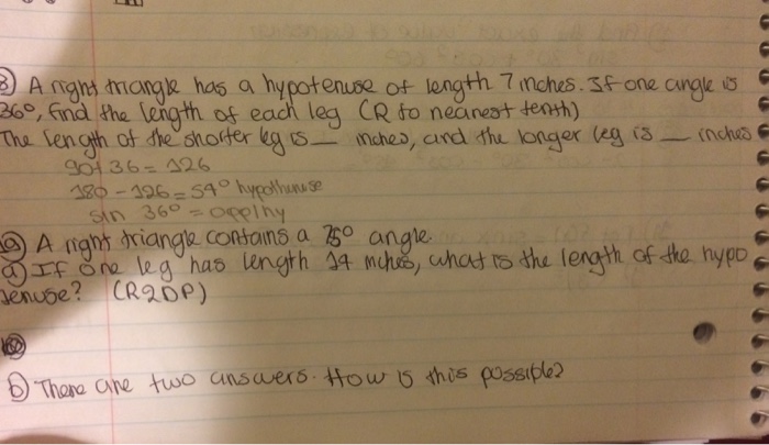 Solved A right triangle has a hypotenuse of length 7 inches. | Chegg.com