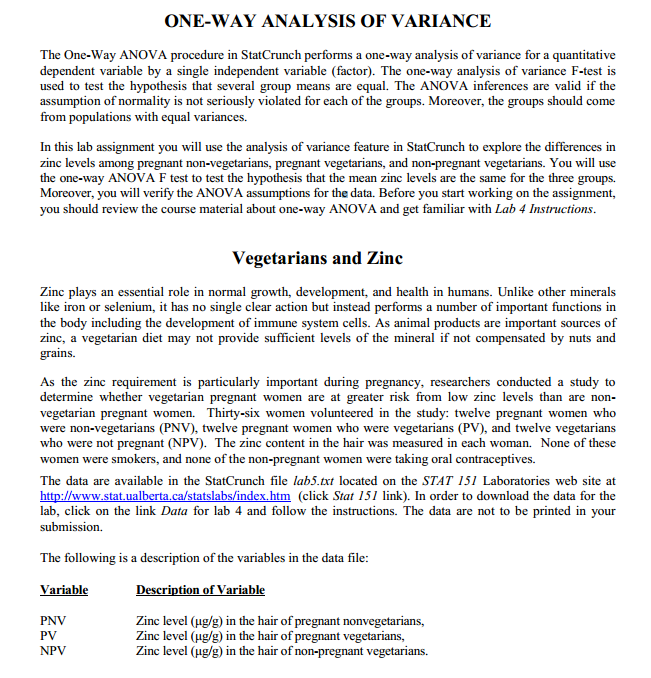 Solved ONE-WAY ANALYSIS OF VARIANCE The One-Way ANOVA | Chegg.com