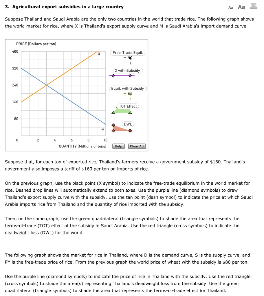 3. Agricultural export subsidies in a large country | Chegg.com