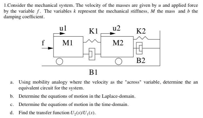 Solved 1.Consider the mechanical system. The velocity of the | Chegg.com