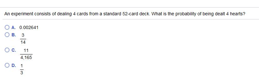 Solved An experiment consists of dealing 4 cards from a | Chegg.com