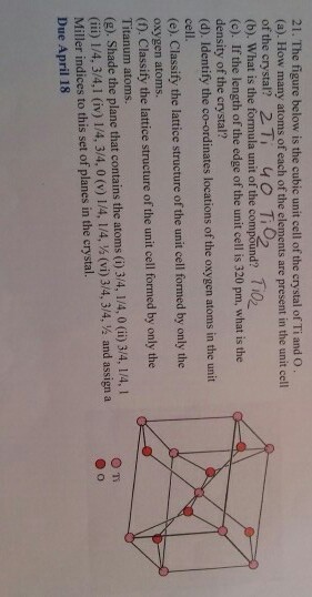 Solved 21. The figure below is the cubic unit cell of the | Chegg.com