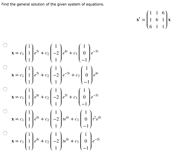 Solved Find the general solution of the given system of | Chegg.com