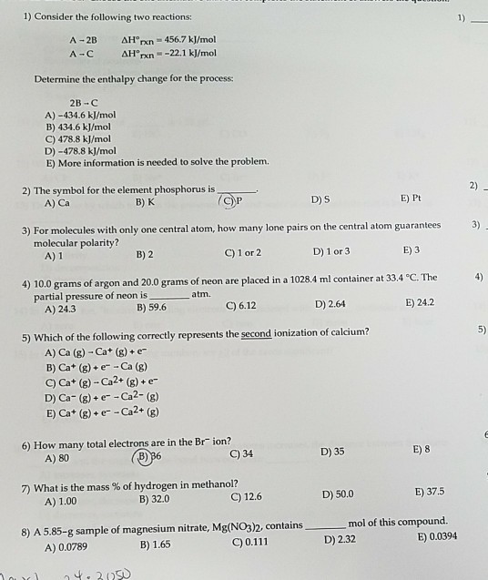 Solved 1) Consider the following two reactions 1) A-2B A-C | Chegg.com