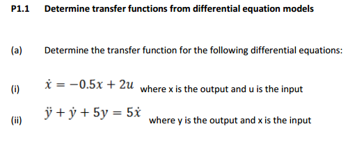 Solved Determine transfer functions from differential | Chegg.com