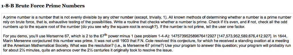 Solved 1 8 B Brute Force Prime Numbers A Prime Number Is A Chegg Solved 1 8 B Brute Force Prime Numbers A Prime Number Is A Chegg