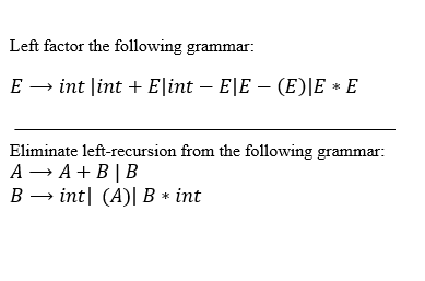 Solved Left factor the following grammar: E rightarrow int | Chegg.com