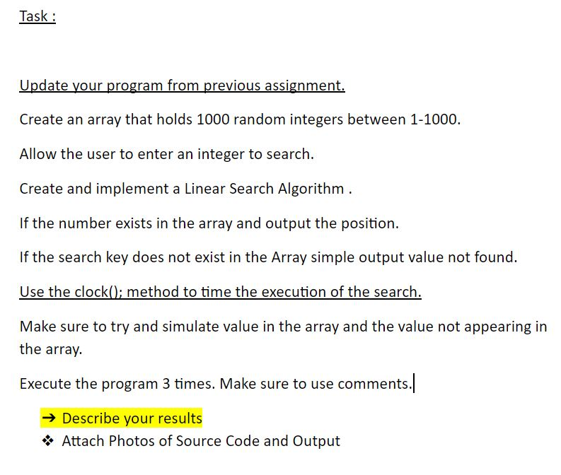 Solved Task: 1股 Create an array that holds 1000 random | Chegg.com