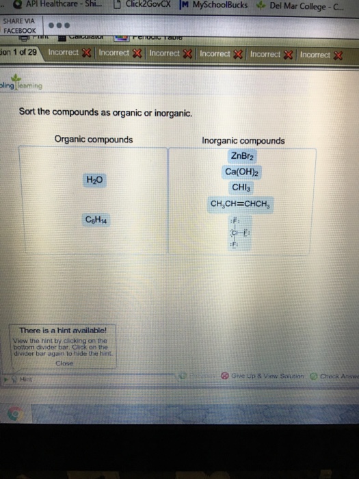 Solved Sort the compounds as organic or inorganic. | Chegg.com