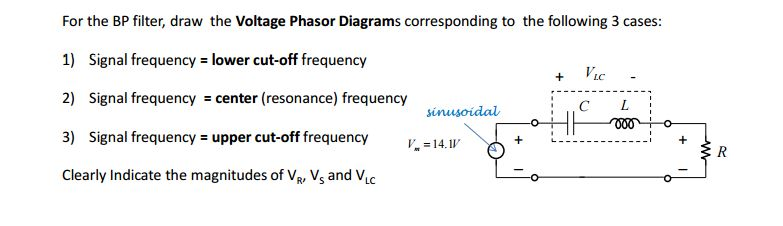 Solved For the BP filter, draw the Voltage Phasor Diagrams | Chegg.com